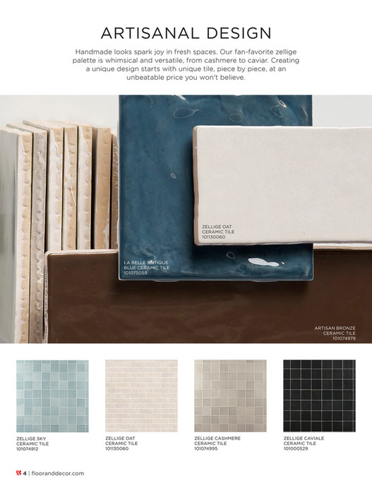 Villa | Zellige Cashmere Ceramic Tile, 4 x 4, Grey, 0.386 Thick - Floor ...